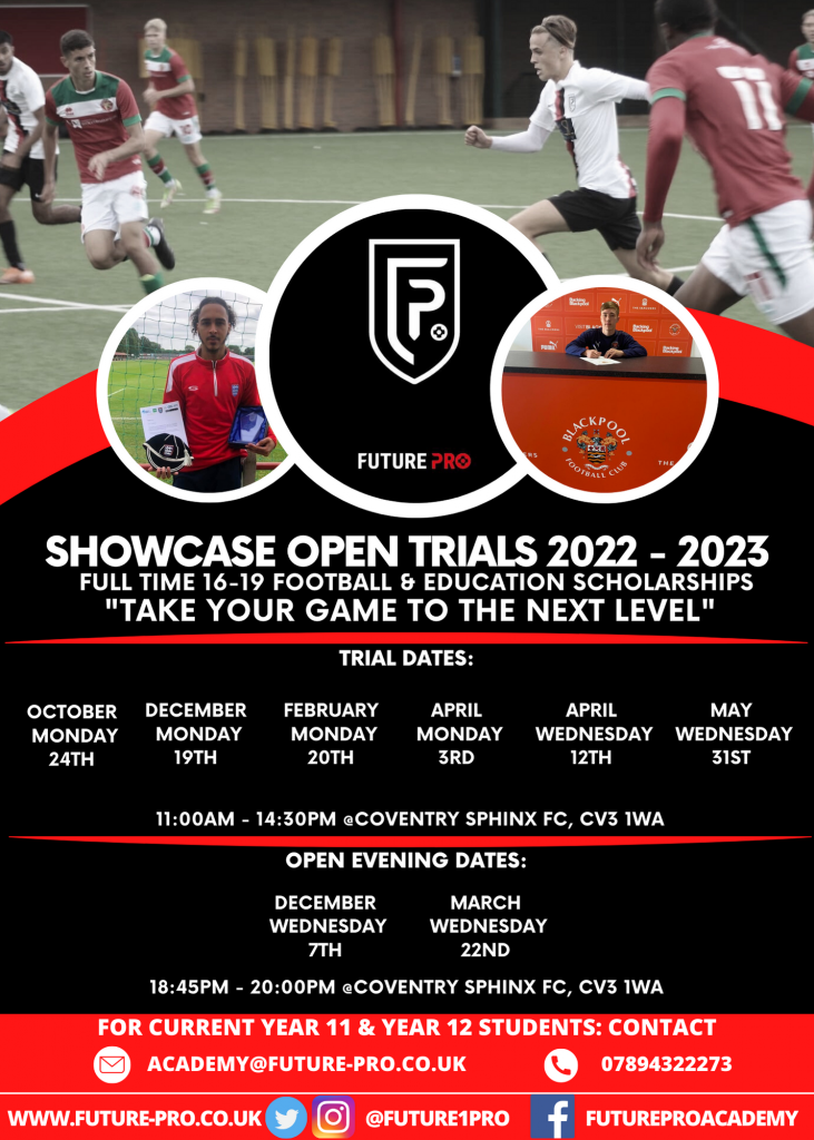 Showcase Trial & Open Evening Dates Confirmed - Football & Education ...